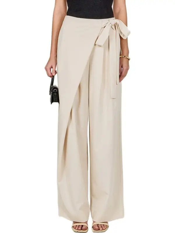 Endless Rose Faux Wrap Wide Leg Pants - Ivory