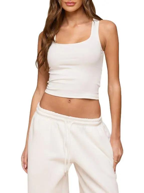 EDIKTED Ribbed Stretch Cotton Cropped Tank - White
