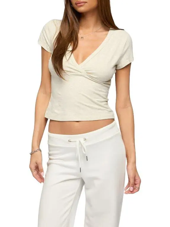 EDIKTED Merinda V-neck Stretch Cotton T-shirt - Gray-melange