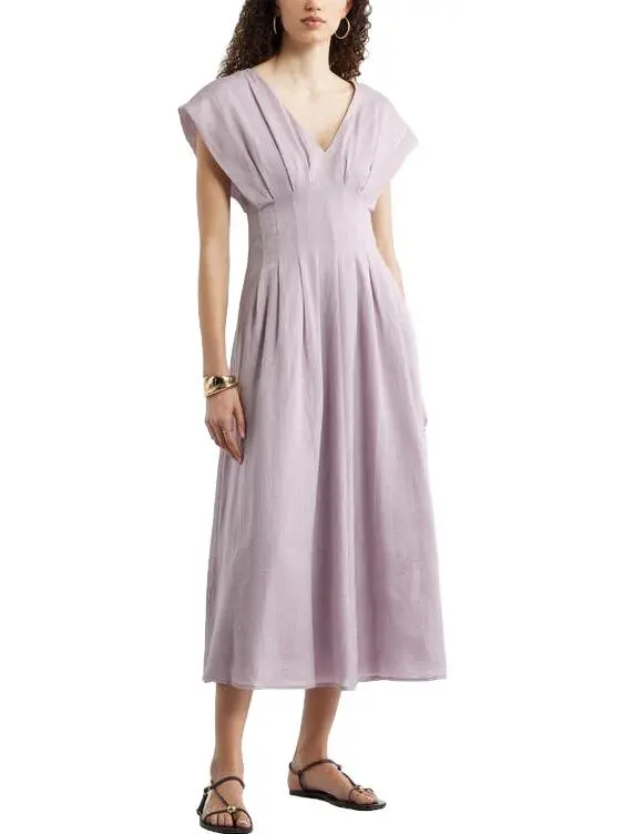 Nordstrom Pleated Waist V-neck Midi Dress - Purple Fog