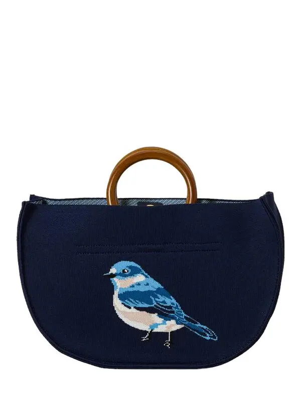 UNCOMMON GOODS Embroidered Bird Handbag With Resin Handles - Bluebird