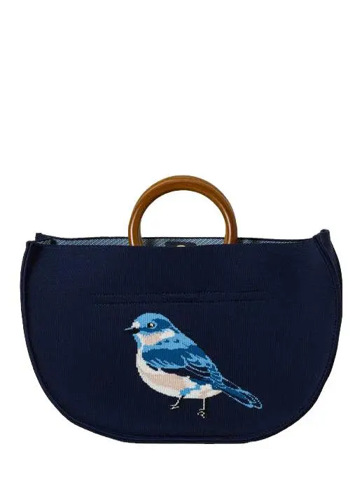 UNCOMMON GOODS Embroidered Bird Handbag With Resin Handles - Bluebird