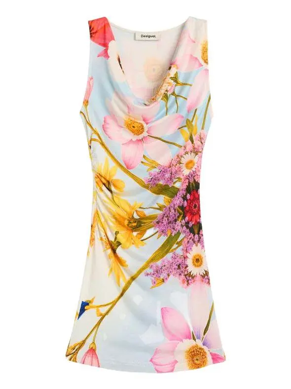 Desigual Sleeveless Floral Print Cowl Neck Minidress - Multi