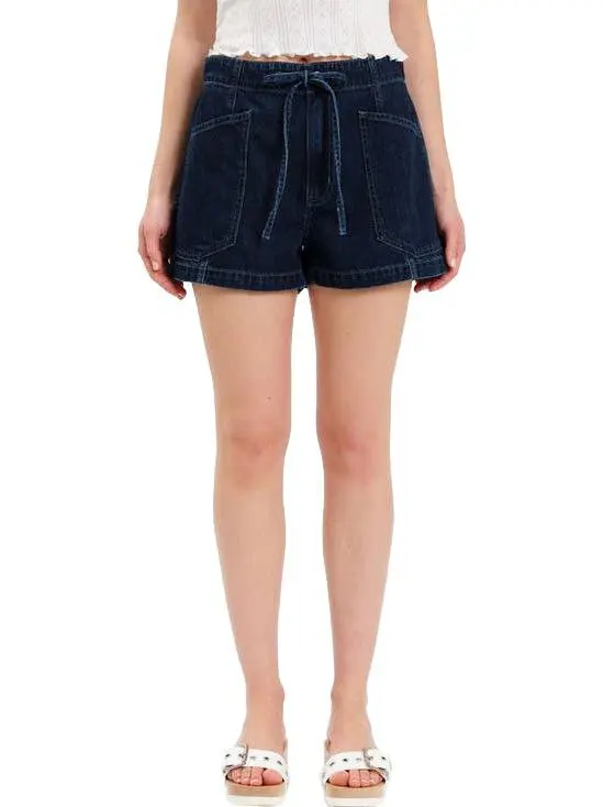 DAZE Catalina High Waist Tie Waist Shorts - Blue Mood