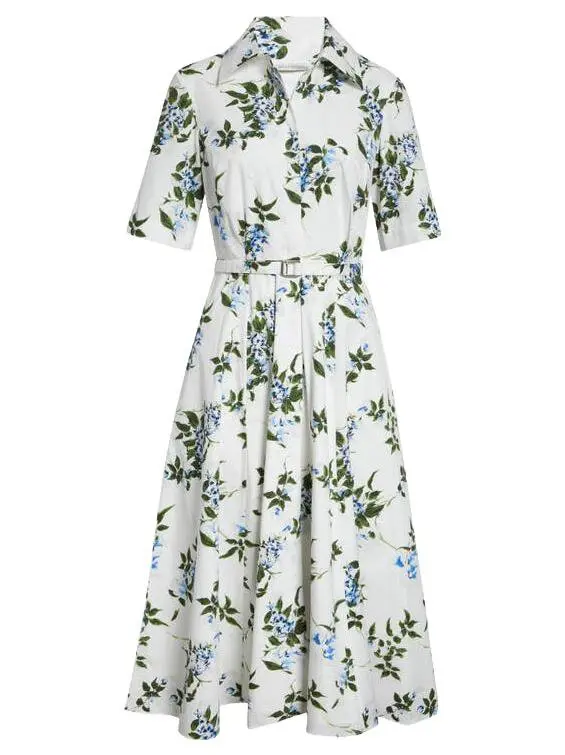 EMILIA WICKSTEAD Rubie Floral Cotton Midi Shirtdress - White-lilac Lillies/cherry