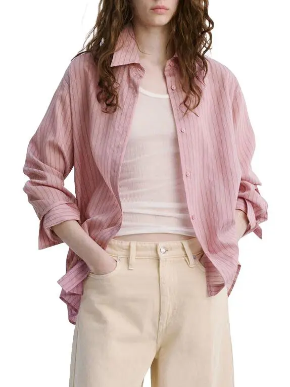 Mango Striped Button-up Shirt - Pastel Pink