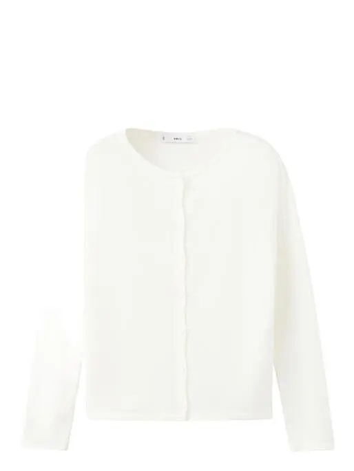 Mango Fine Knit Crewneck Cardigan - Ecru