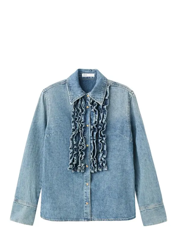 Mango Ruffled Denim Shirt - Medium Blue
