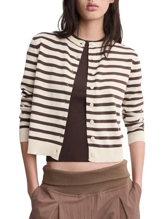 Mango Striped Fine Knit Cardigan - Chocolate