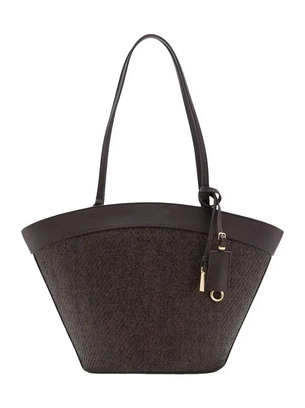 Mango Natural Fiber Shoulder Bag - Chocolate