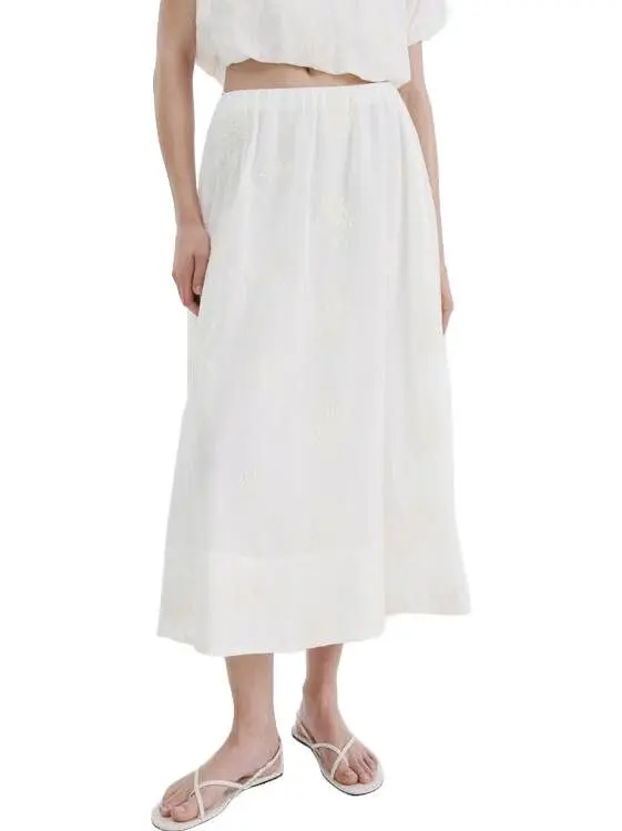 Mango Embroidered Cotton Maxi Skirt - Ecru