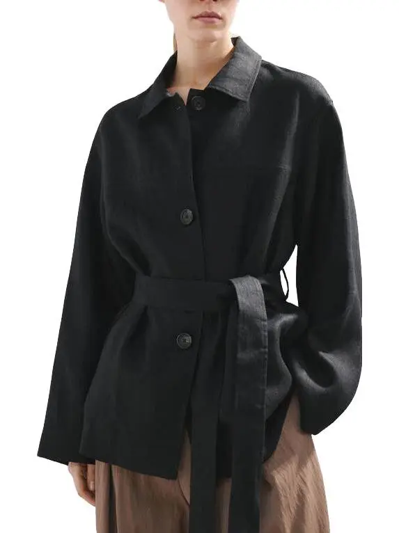 Mango Belted Linen Jacket - Black