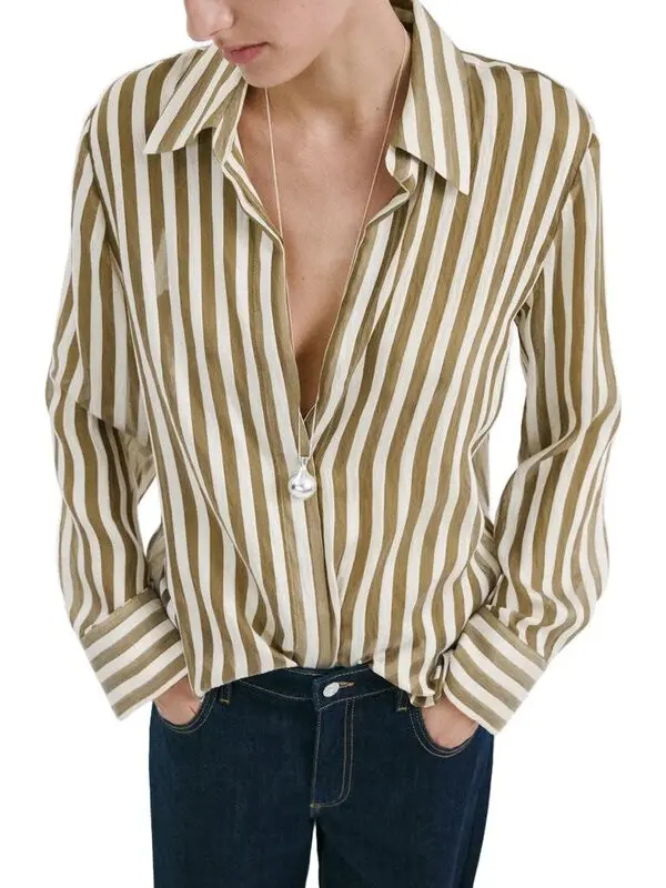 Mango Striped Semisheer Woven Shirt - Khaki