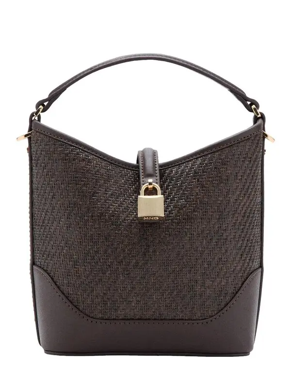 Mango Small Raffia Bucket Bag With Gold Tone Clasp - Chocolate