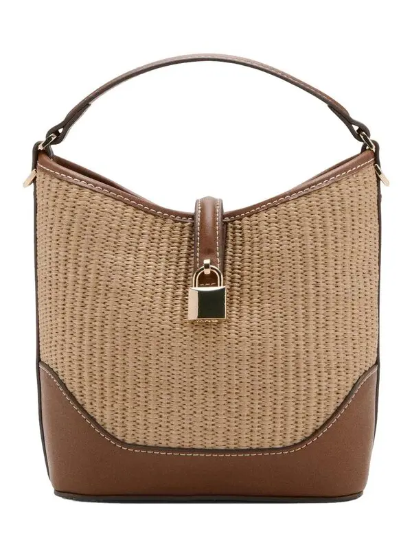 Mango Contrasting Canvas & Faux Bucket Bag - Leather