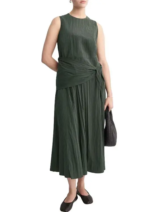 Mango Sleeveless Jewel Neck Dress With Sash - Khaki Green