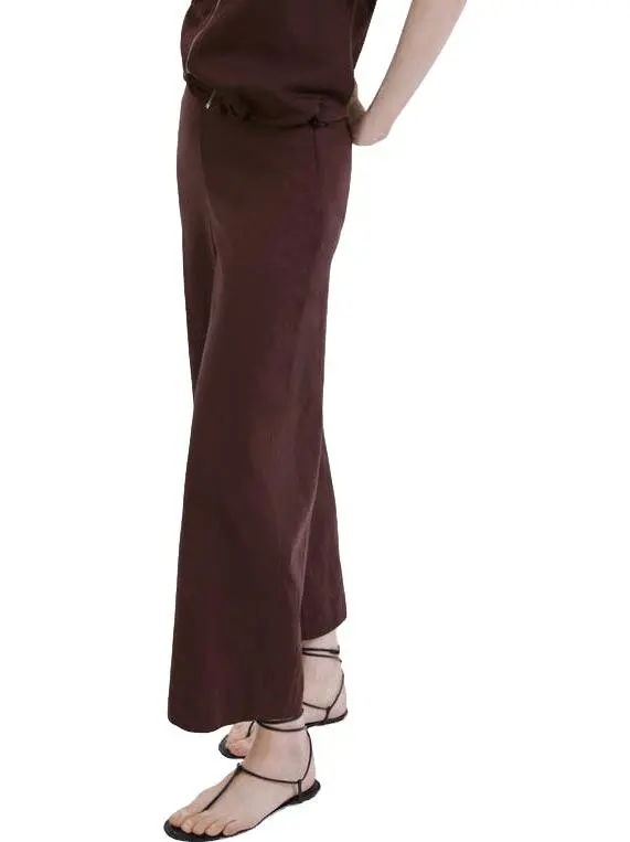 Mango Cotton & Linen Blend Crop Straight Leg Pants - Chocolate