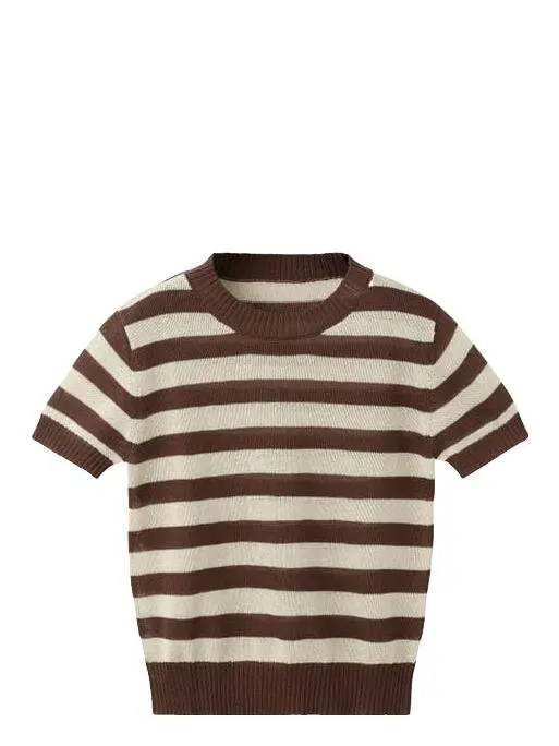 Mango Striped Cropped Fine Knit Sweater - Chocolate