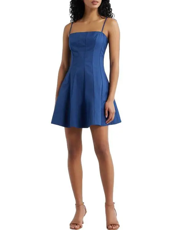 Lulus Blaise Cotton Blend Skater Mini Dress - Navy