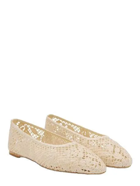 REFORMATION Crochet Ballet Flats - Cream Floral Crochet