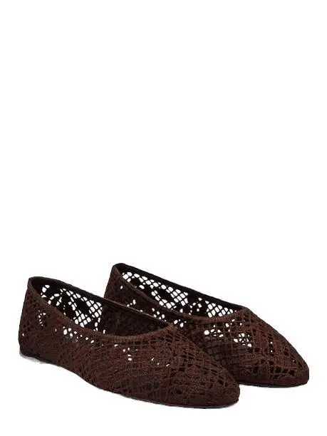 REFORMATION Crochet Ballet Flats - Dark Chocolate Floral Crochet