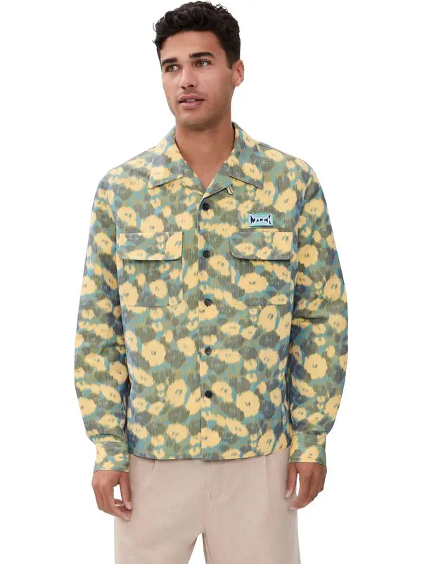Marni Printed Linen Blend Shirt Jacket - Cobalt