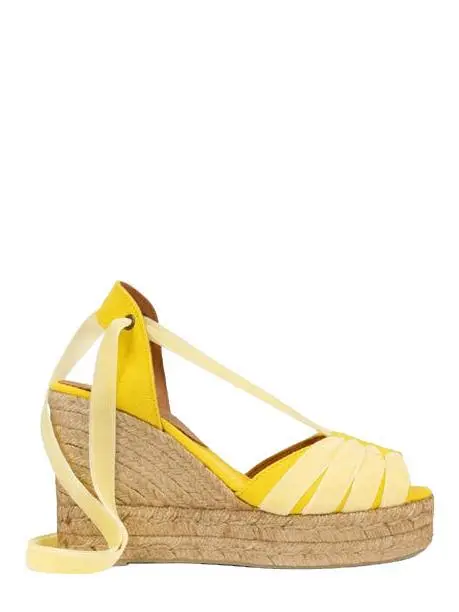 Penelope Chilvers High Catalina Dali Espadrille Platform Wedge Sandal - Lemon