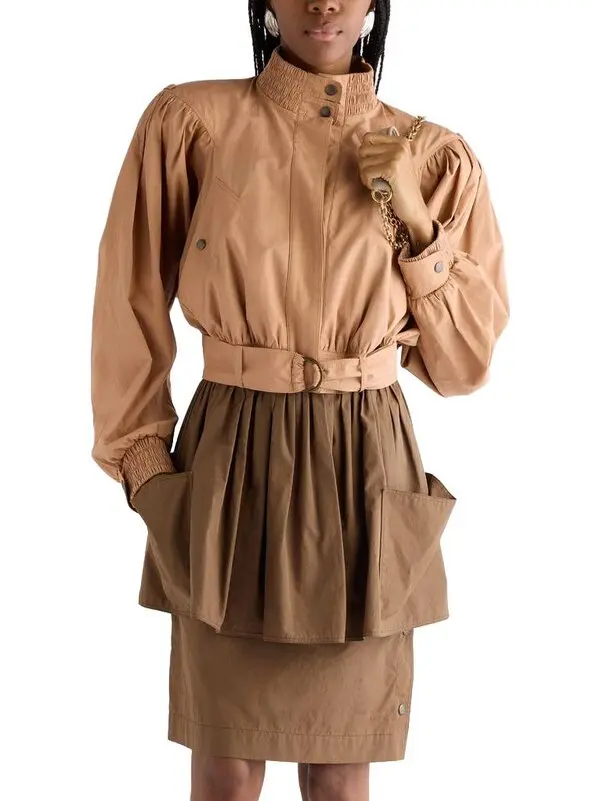 Chloé Crop Gathered Cotton Poplin Jacket - Reef Shell