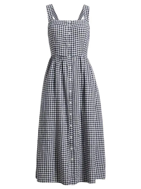 Caslon Gingham Checks Button Front Midi Dress - Navy White Gingham