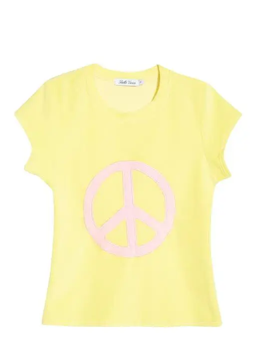 BELLA VENICE Peace Graphic Velour Crop T-shirt - Yellow