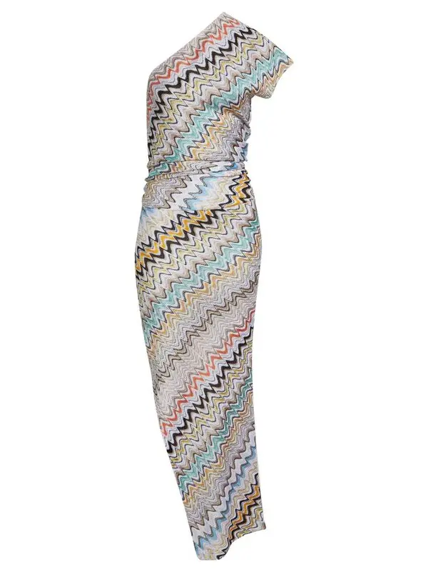 Missoni One-shoulder Crochet Knit Maxi Dress - Smsnn-multicolor Beige Lt Bs
