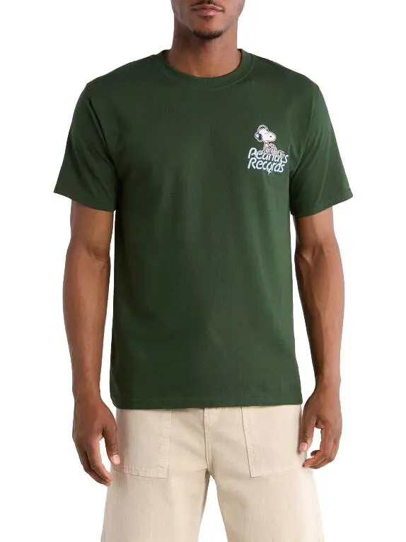 THE FORECAST AGENCY Peanuts® Records Cotton Graphic T-shirt - Forest