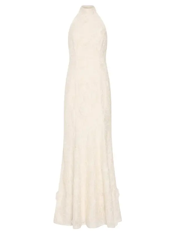 MILLY Josefina Embroidered Halterneck Maxi Dress - Ecru