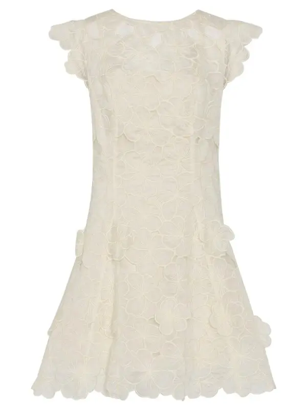 MILLY Myla Embroidered Lace Mini Dress - Ecru