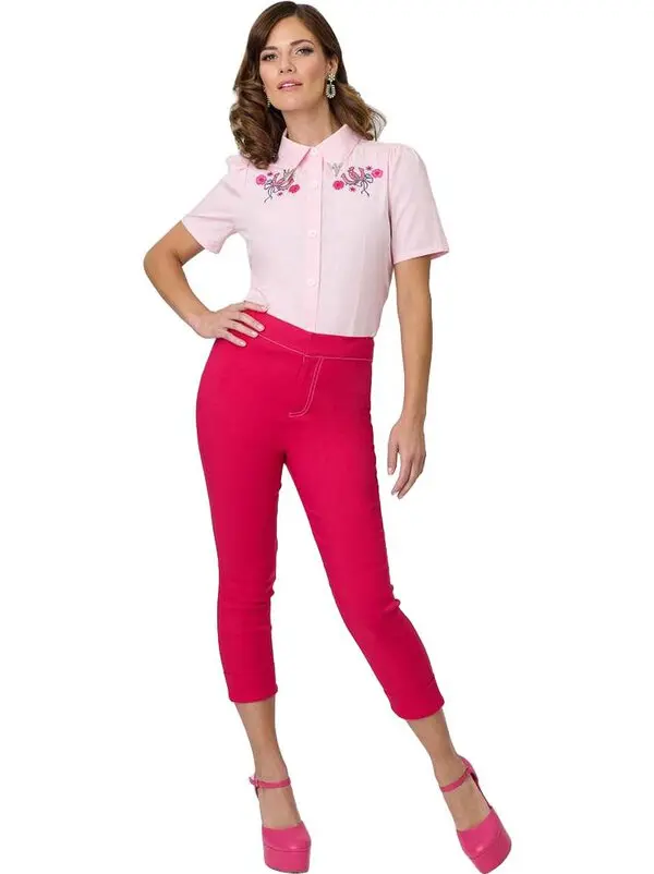 SMAK PARLOUR High-waisted Capri Pants With Shaped Pockets - Pink Solid