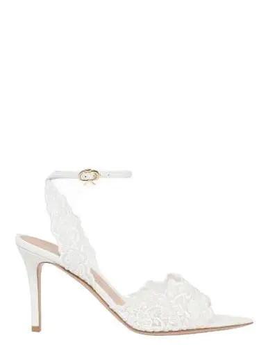 GIANVITO ROSSI Yvonne Lace Stiletto Sandal - White Textile