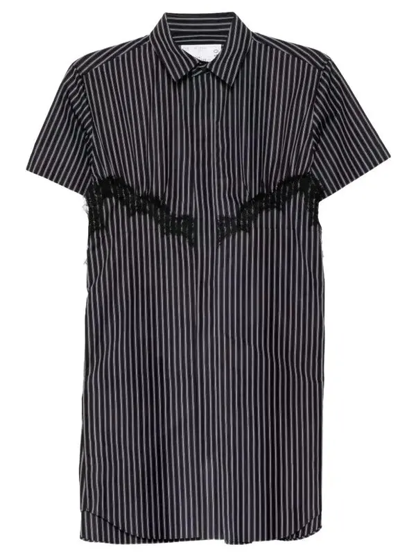 Sacai Poplin Dress With Lace Trim - Blue