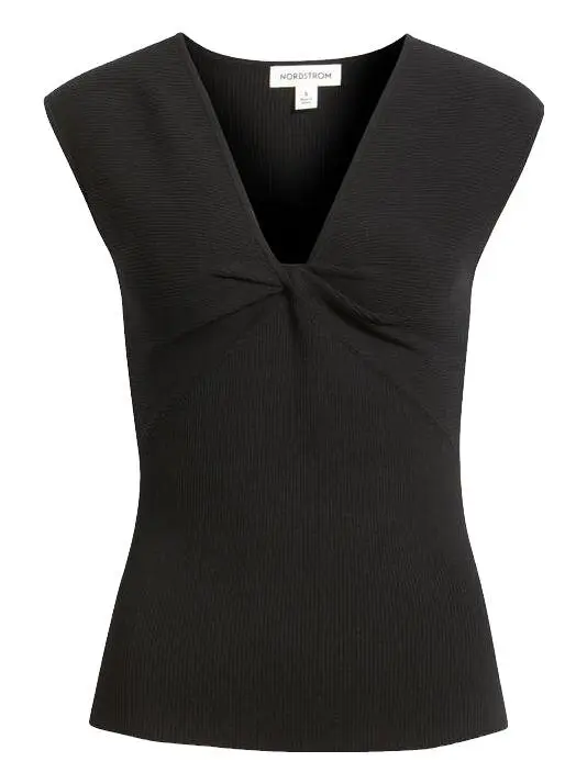 Nordstrom Sleeveless Twist Front V-neck Sweater - Black