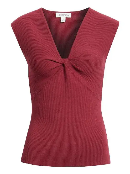 Nordstrom Sleeveless Twist Front V-neck Sweater - Burgundy Rhode