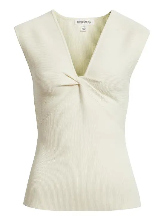 Nordstrom Sleeveless Twist Front V-neck Sweater - Ivory Tofu