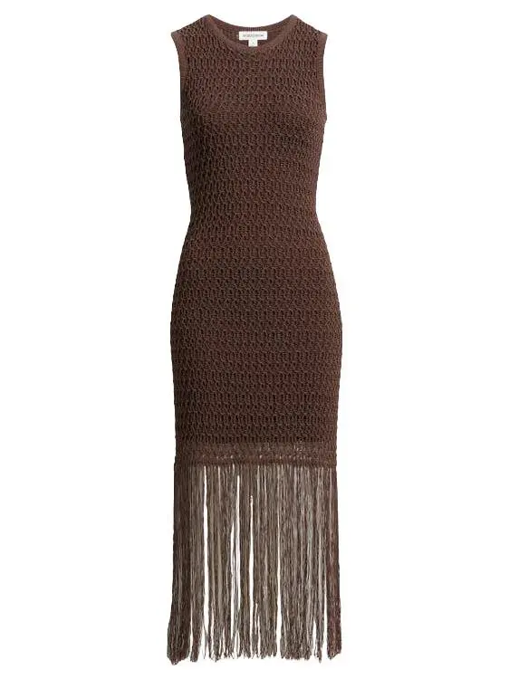 Nordstrom Sleeveless Fringe Knit Midi Dress - Brown Roast