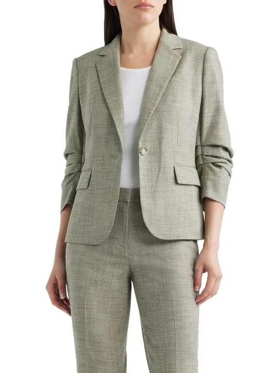 Anne Klein Scrunch Sleeve One-button Blazer - Bay Leaf Multi