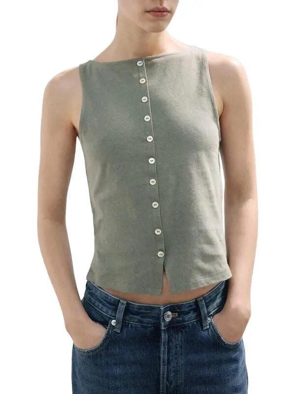Mango Sleeveless Button-front Tank Top - Grey