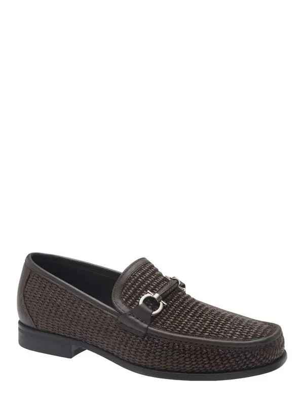 FERRAGAMO Gancini Raffia & Leather Loafer - T Moro 300 Acc. Nero
