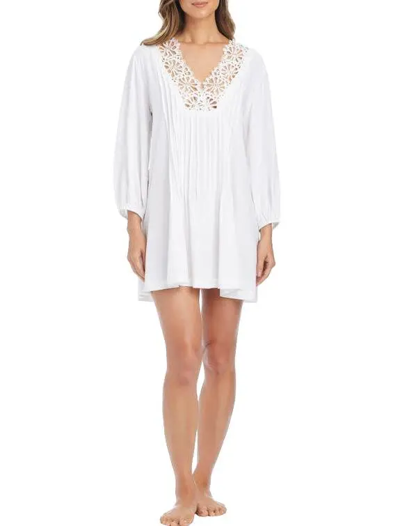 BLEU BY ROD BEATTIE Pleated Lace Trim Tunic - White