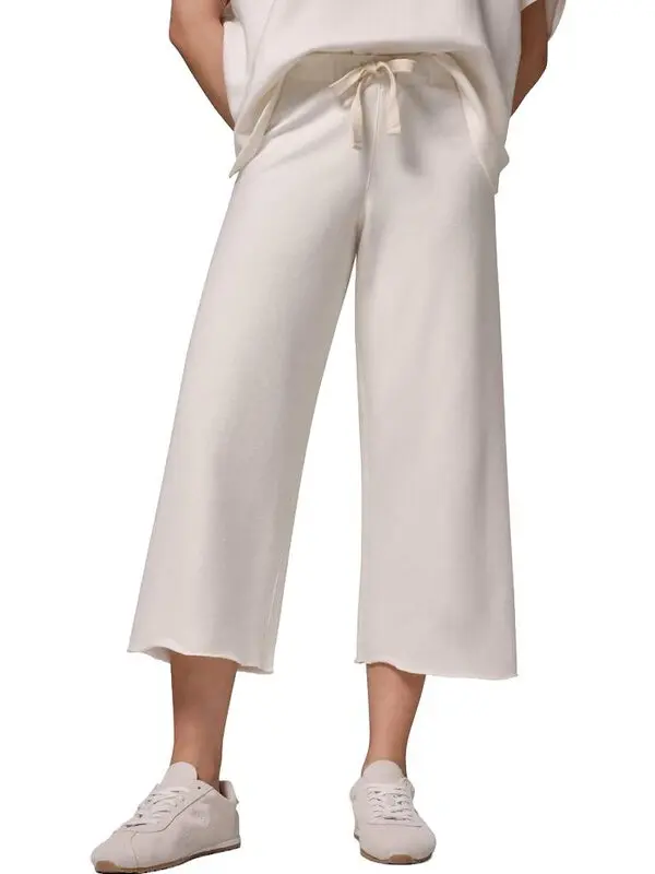 Donna Karan New York Cropped Cotton Terry Drawstring Pants - Cream
