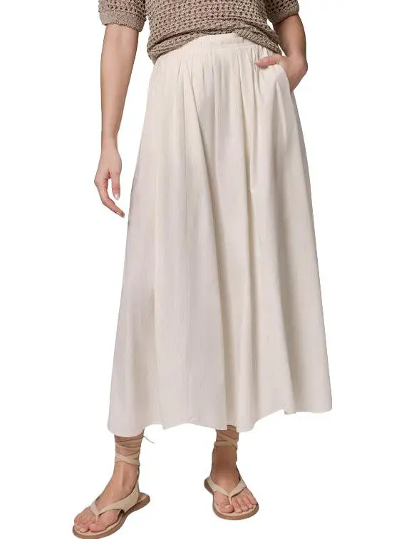 Donna Karan New York Pleated Stretch Poplin Midi Skirt - Cream Pinstripe