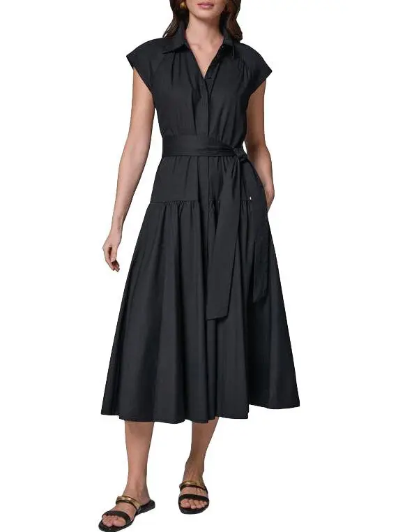 Donna Karan New York Tie Waist Stretch Poplin Midi Dress - Black