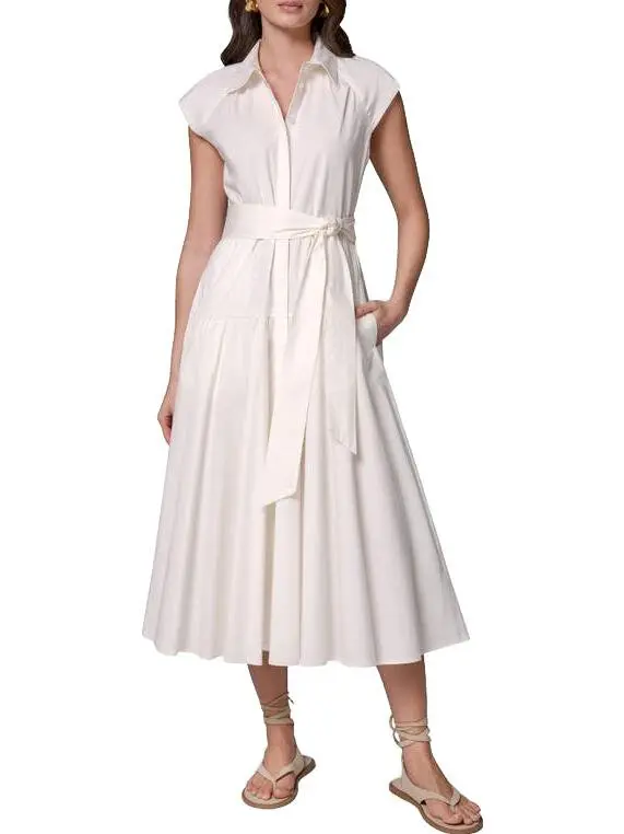 Donna Karan New York Tie Waist Stretch Poplin Midi Dress - Cream