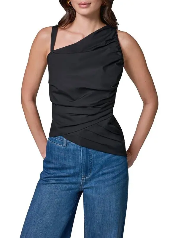 Donna Karan New York Asymmetrical Draped Stretch Poplin Tank - Black